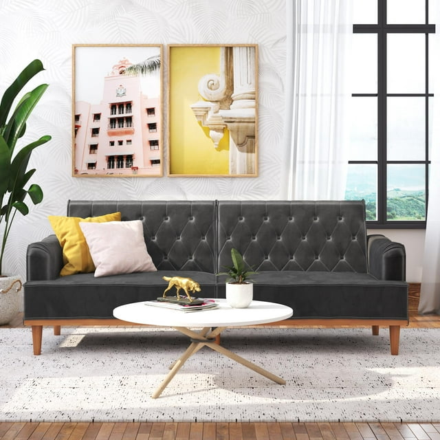 Mr. Kate Stella Vintage Convertible Sofa Bed Futon with Tufted Arms ...
