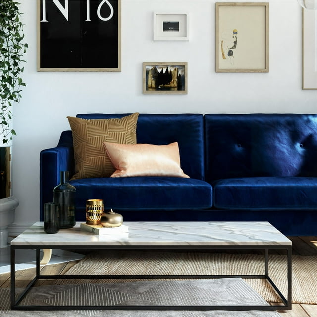 Mr. Kate Tess Blue Velvet Sofa, Small Space Living Room Couch with Soft ...