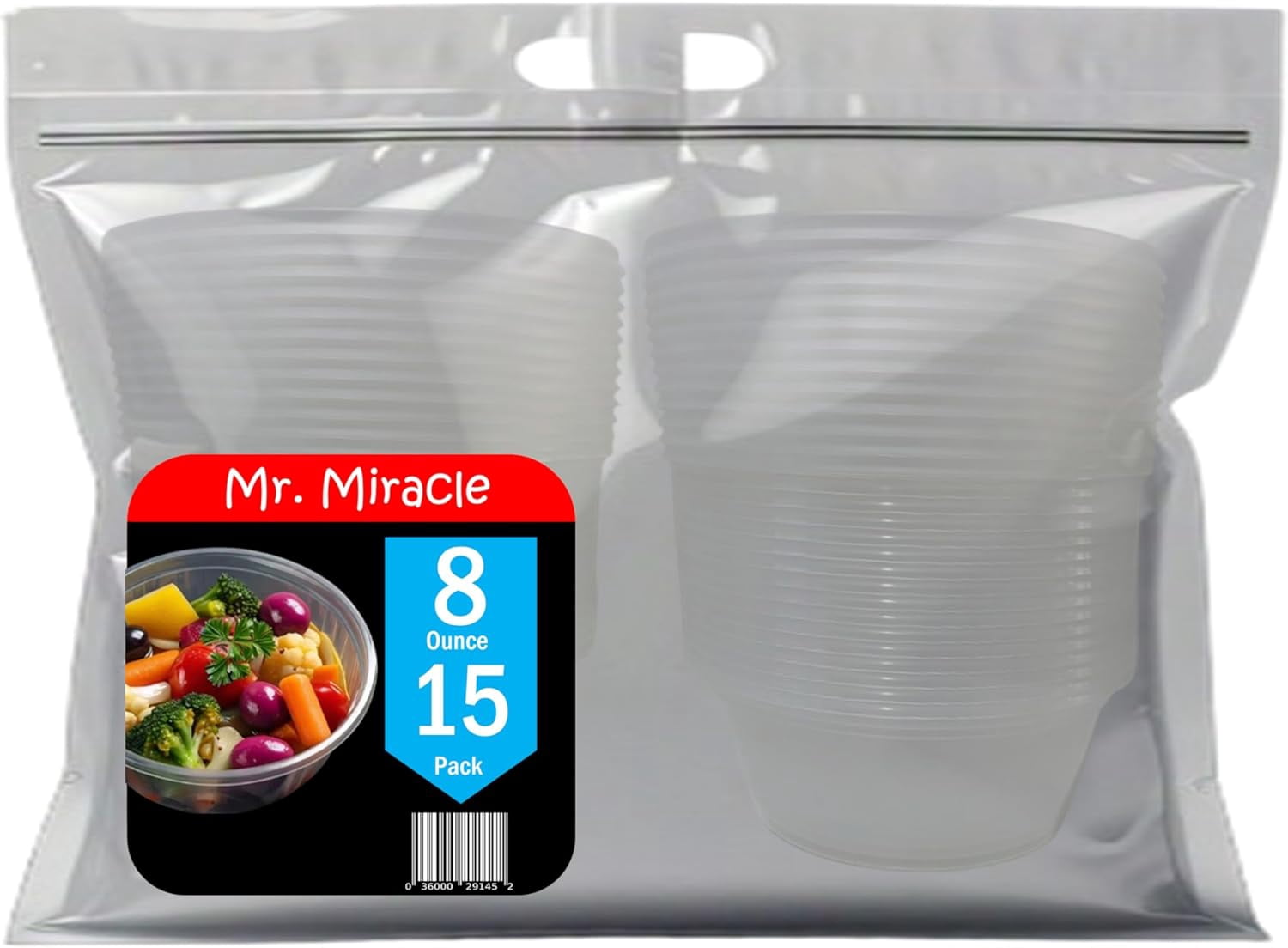 Miracle 8OZ Deli Containers with Lids - 15 Pack of 8 oz Clear Airtight ...