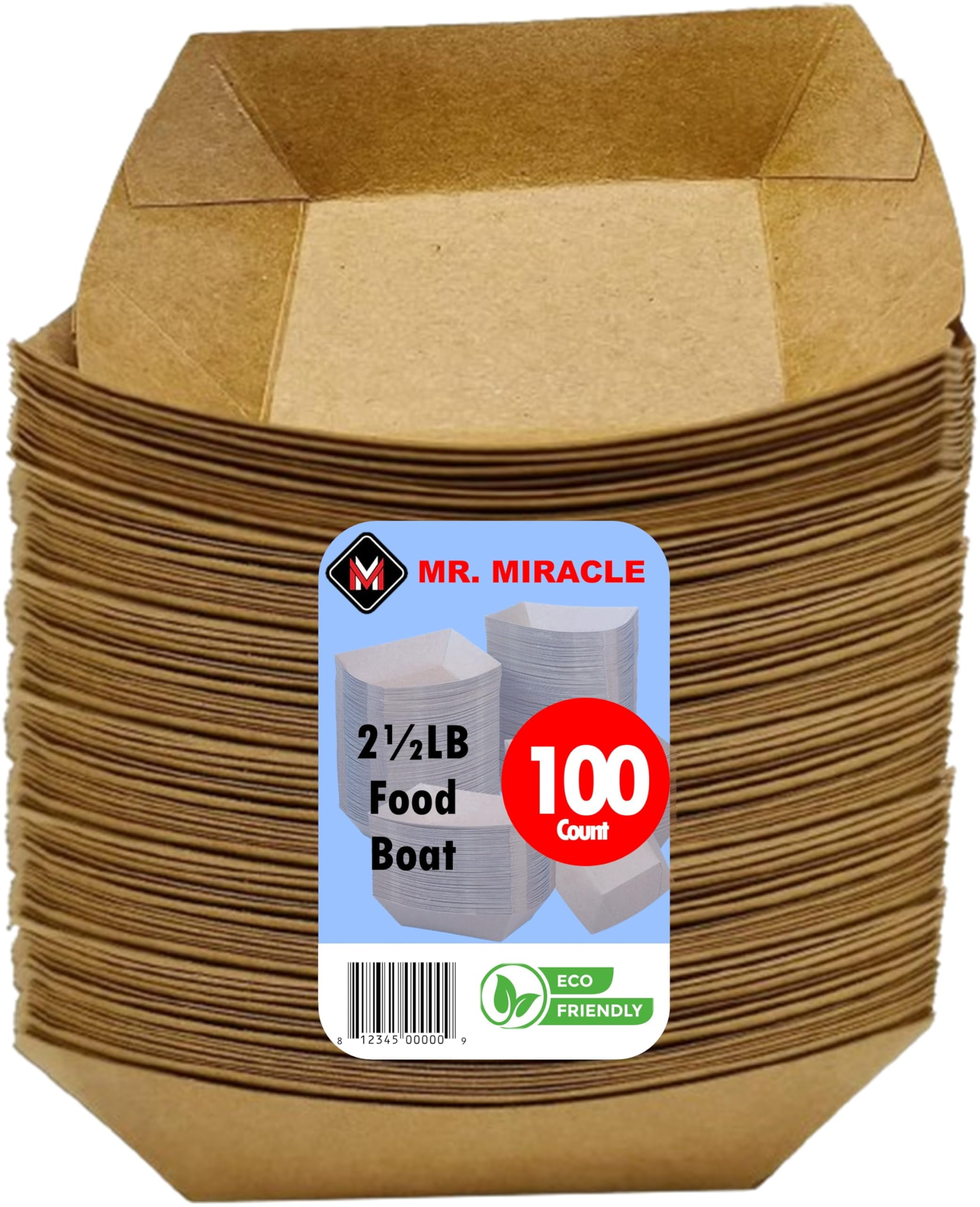 Mr Miracle Paper Food Trays, Kraft AFN1Paper. Medium (2.5LB). 100 Pack ...