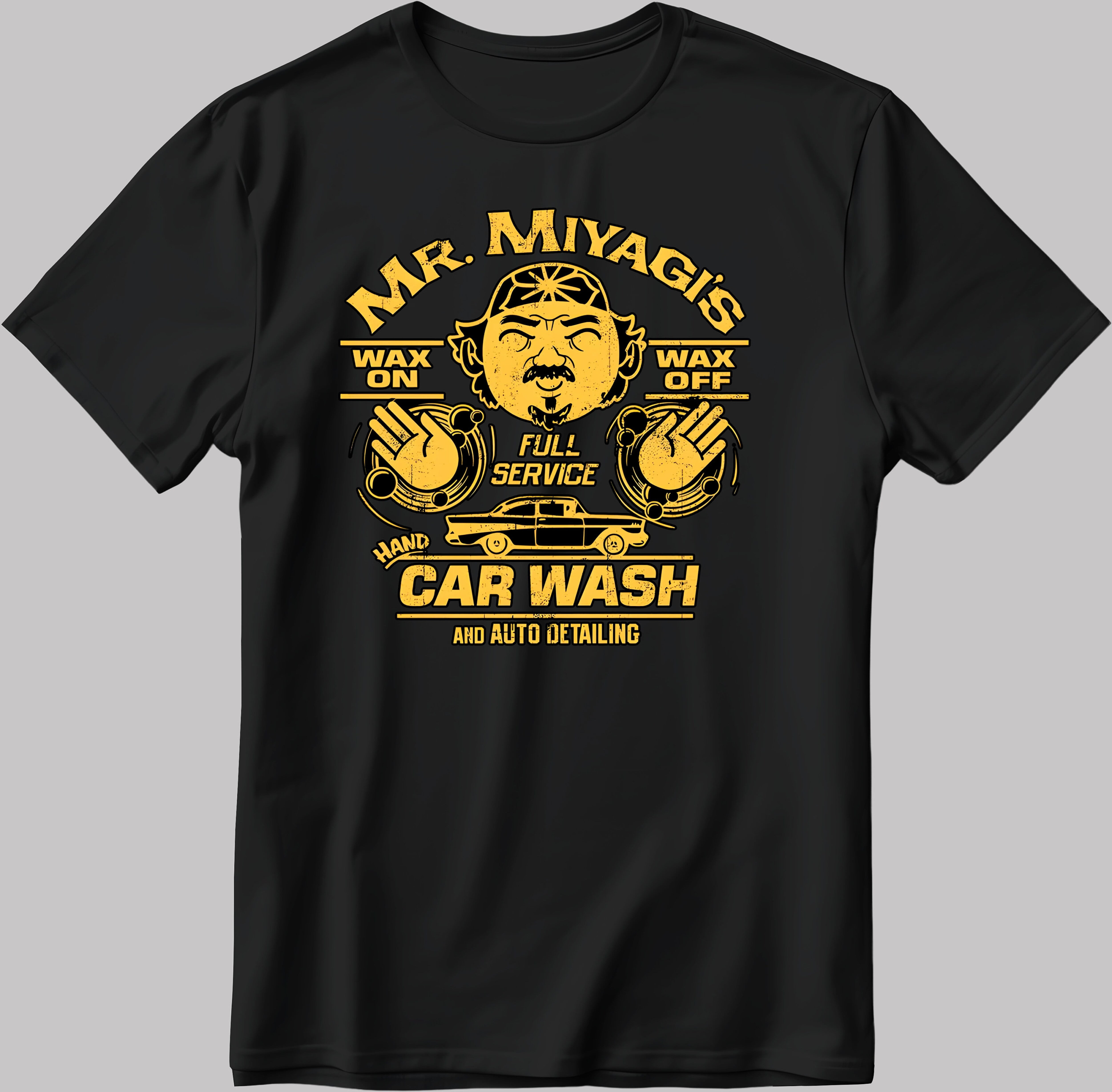 Mr. Miyagi's Wax On Wax Off Car Wash Logo Short Sleeve White-Black Men's / Women's T Shirt E128 ...