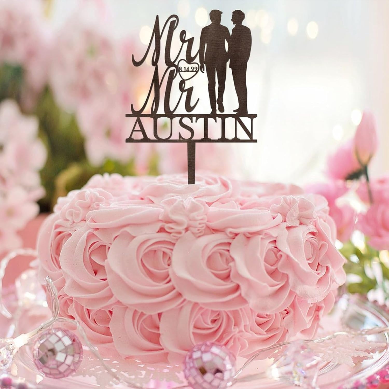 Mr & Mr Cake Toppers LGBTQ Same Sex Brown Birthday Cupcake Topper for ...