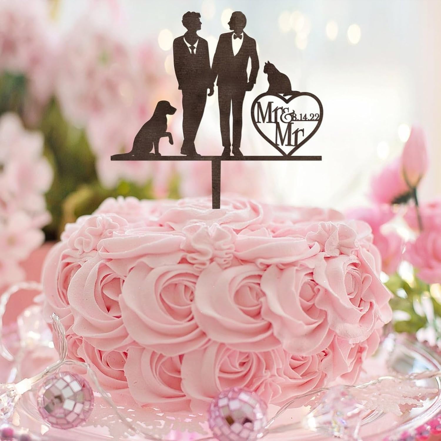 Mr & Mr Happy Birthday Cake Topper 2 Grooms Silhouettes Cupcake Topper ...