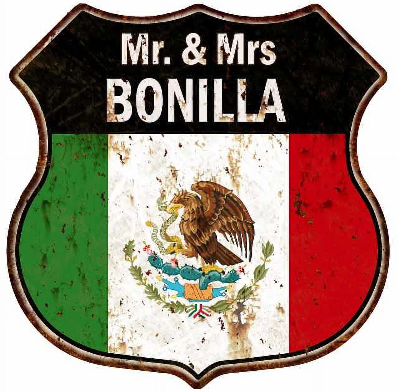 Mr. & Mrs BONILLA Mexican Flag Sign Shield Metal Gift 211110009148 ...