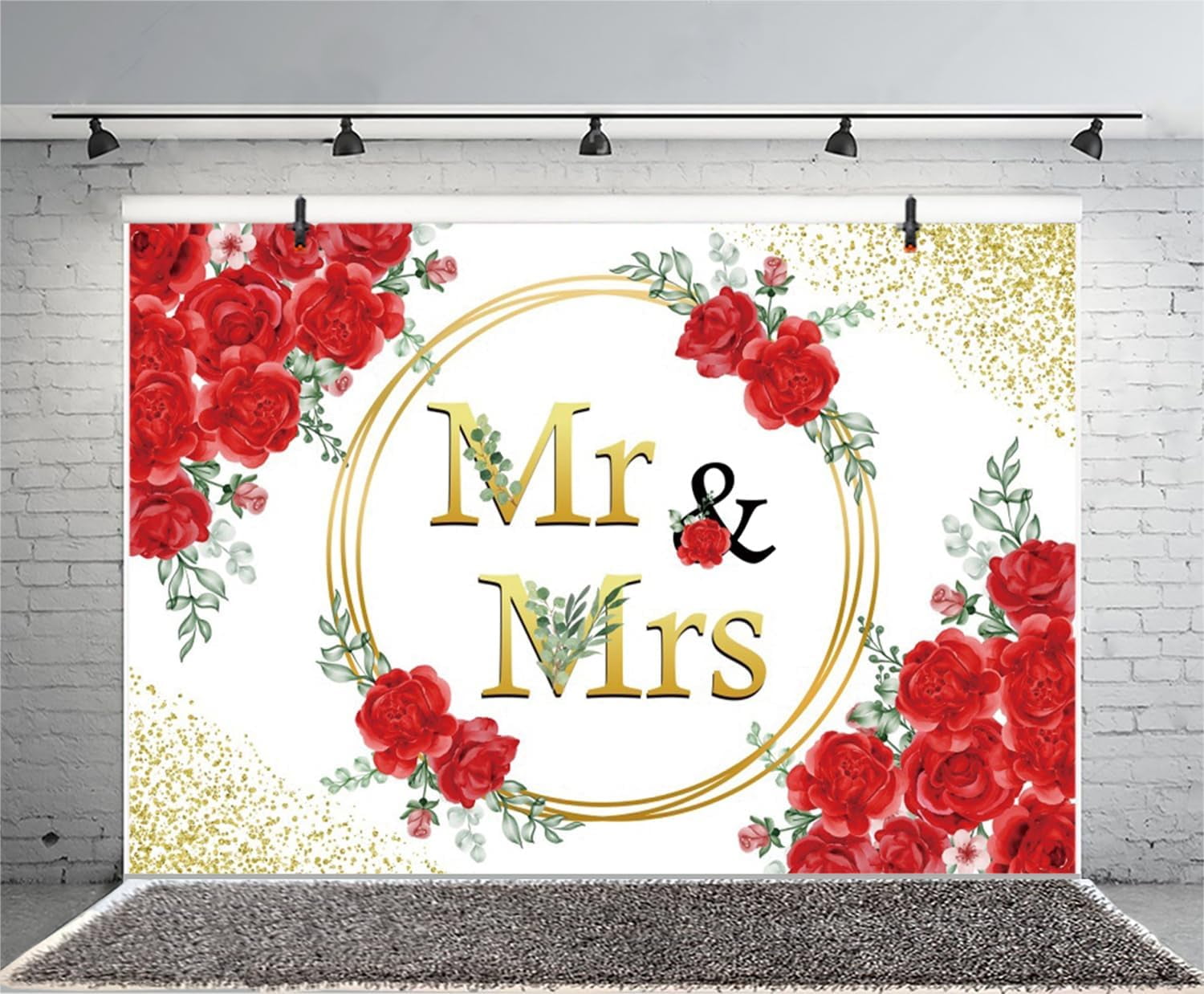 Mr & Mrs Backdrop 5 x 3 ft Red Rose Flower Wedding Bridal Shower ...