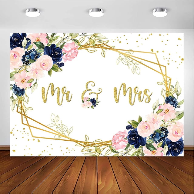 Mr and Mrs Backdrop Navy and Blush Wedding Party Background Navy Blue ...