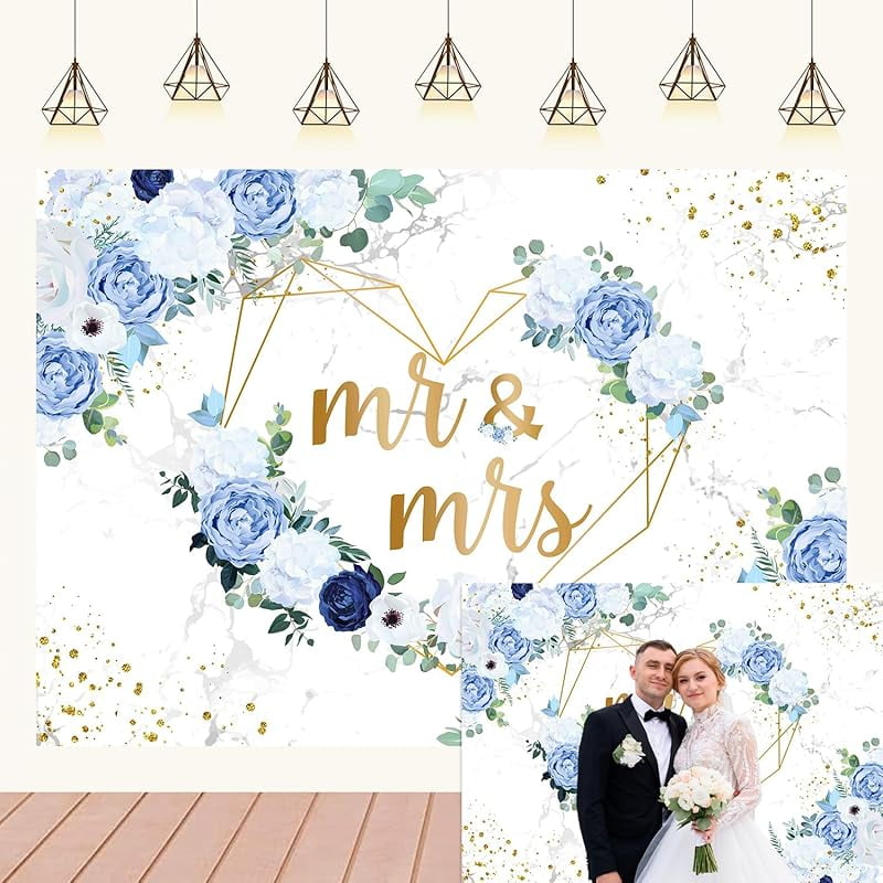 Mr and Mrs Backdrop White Rose Flowers Wooden Wall Photo Background ...