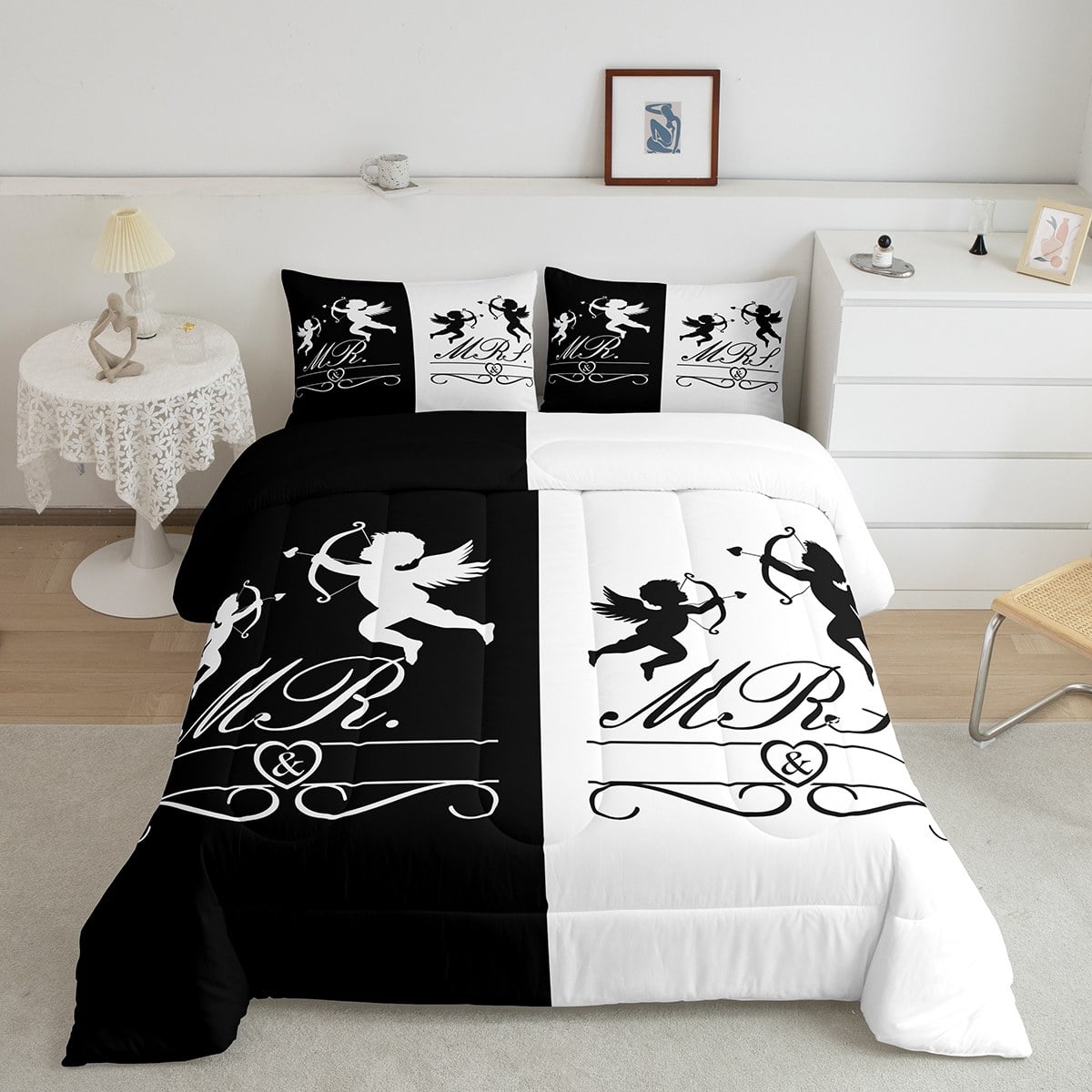 Mr Mrs Bedding for Couples Bride And Groom Wedding Comforter Set Black ...