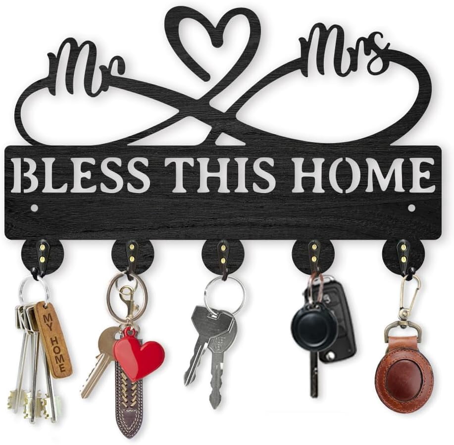 Mr Mrs Coat Rack Wall Mount 11.8×7.3inch Wood Family Key Holder for ...