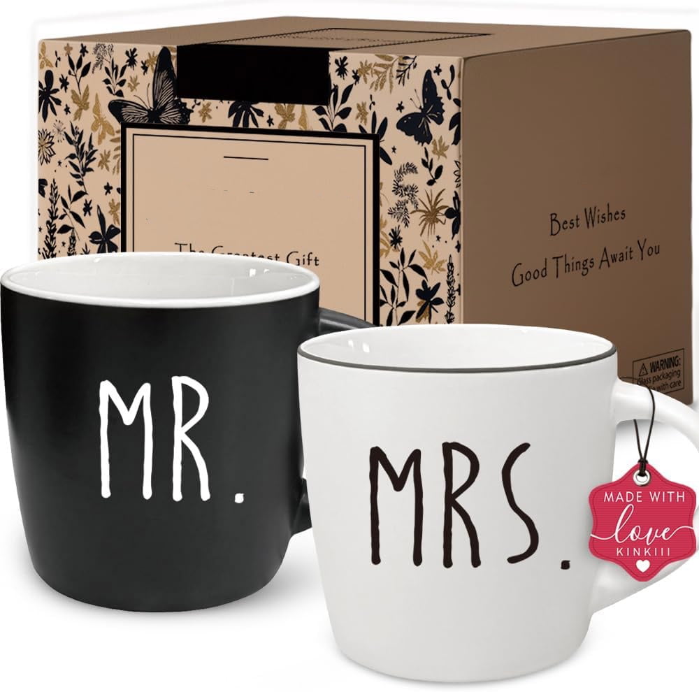 Mr and Mrs Coffee Mugs Set Gifts for Wedding Couples, Engagement ...
