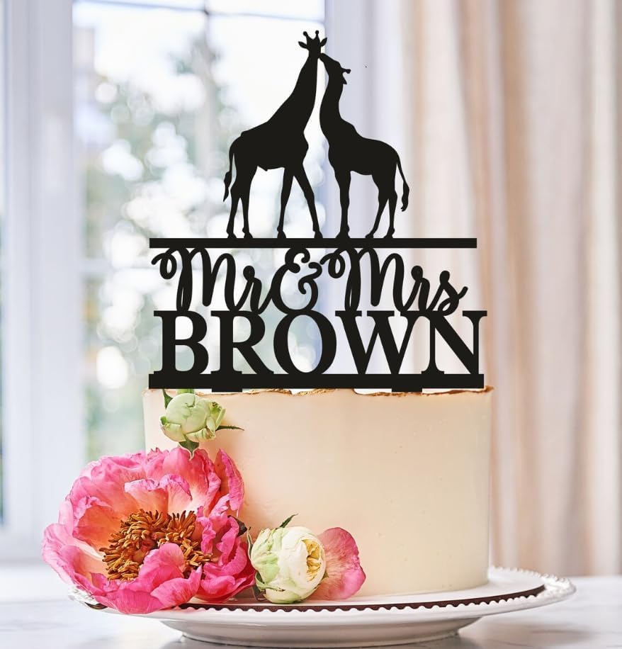 Personalized Couple Giraffes Acrylic Cake Topper, Animal Giraffe ...