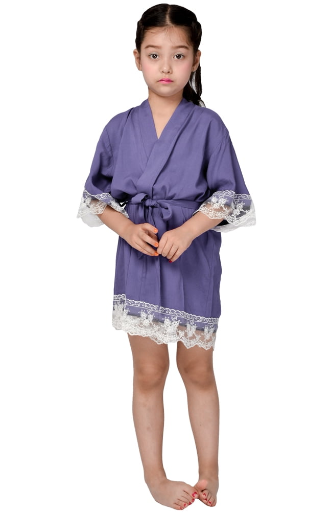 Mr &Mrs Right Child Cotton Kimono Robes Flower Girl Bathrobes with Lace ...