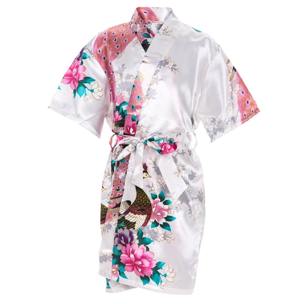 Mr & Mrs Right Kids Satin Floral Kimono Robe,Flower Girl Bath Robes for ...