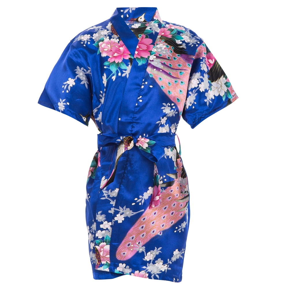 Mr & Mrs Right Kids Satin Floral Kimono Robe,Flower Girl Bathrobes for ...