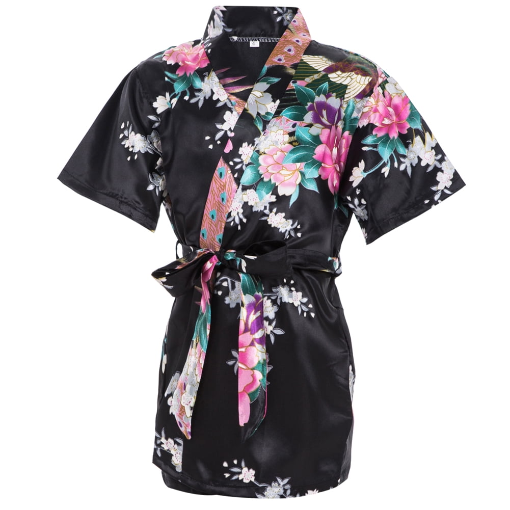 Mr & Mrs Right Kids Satin Floral Kimono Robe,Flower Girl Bathrobes for ...
