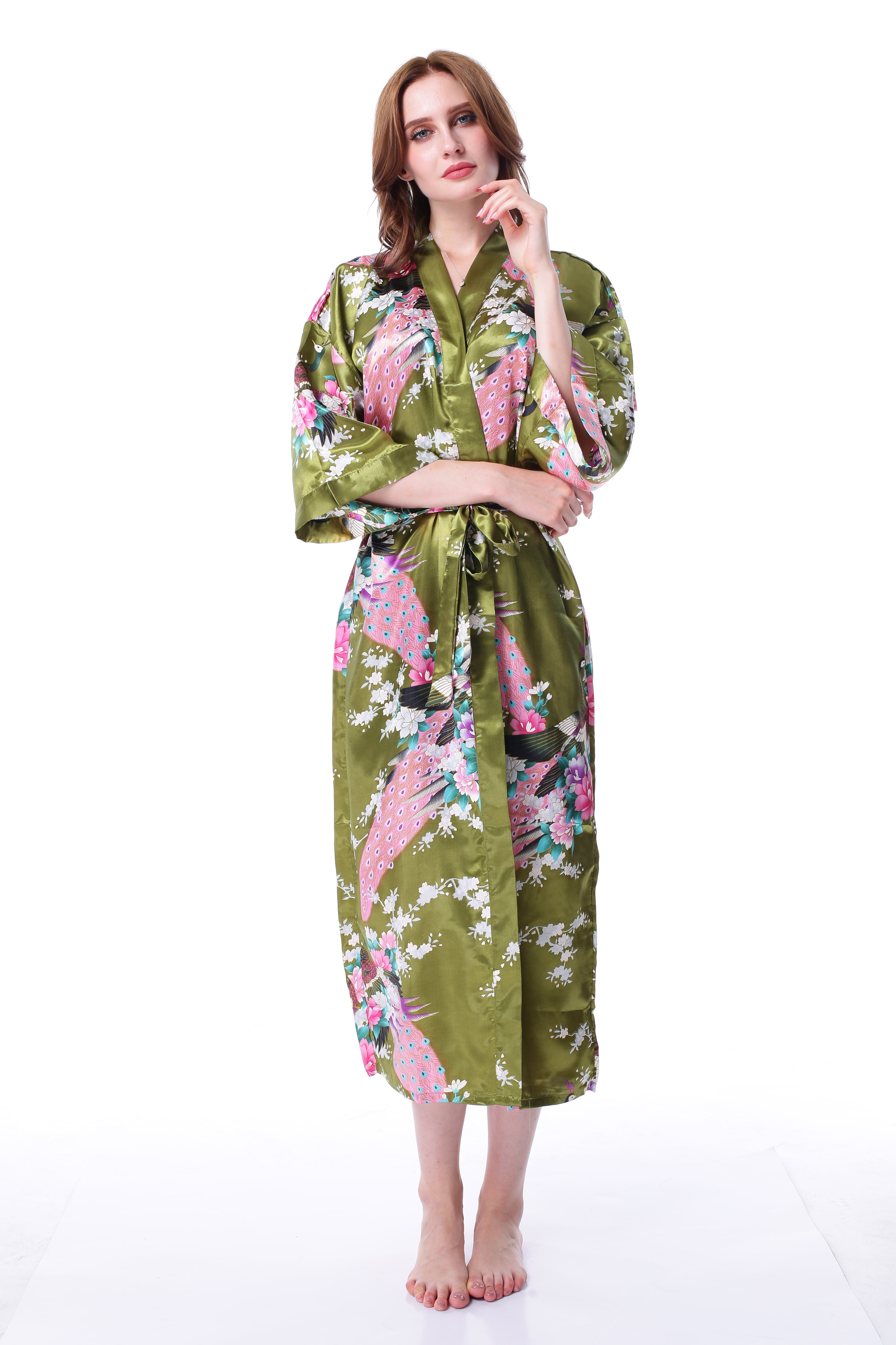 Mr & Mrs Right Women's Kimono Robe Long Robes with Peacock and Blossoms ...
