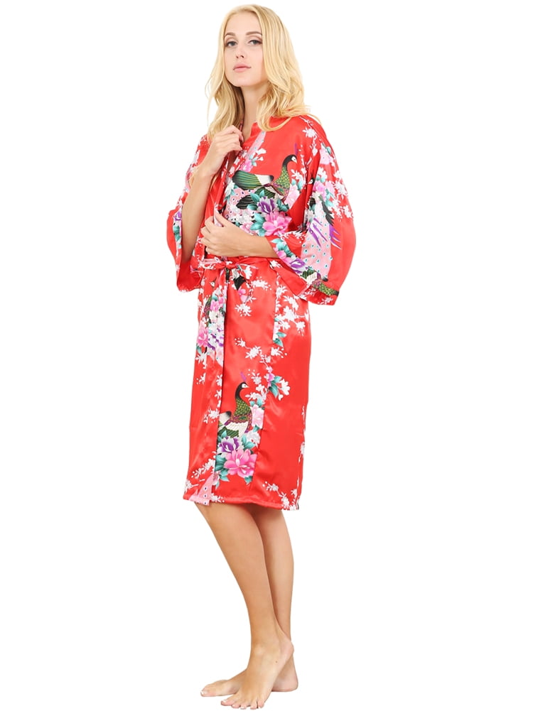 Mr & Mrs Right Women's Kimono Robe Long Robes with Peacock and Blossoms ...