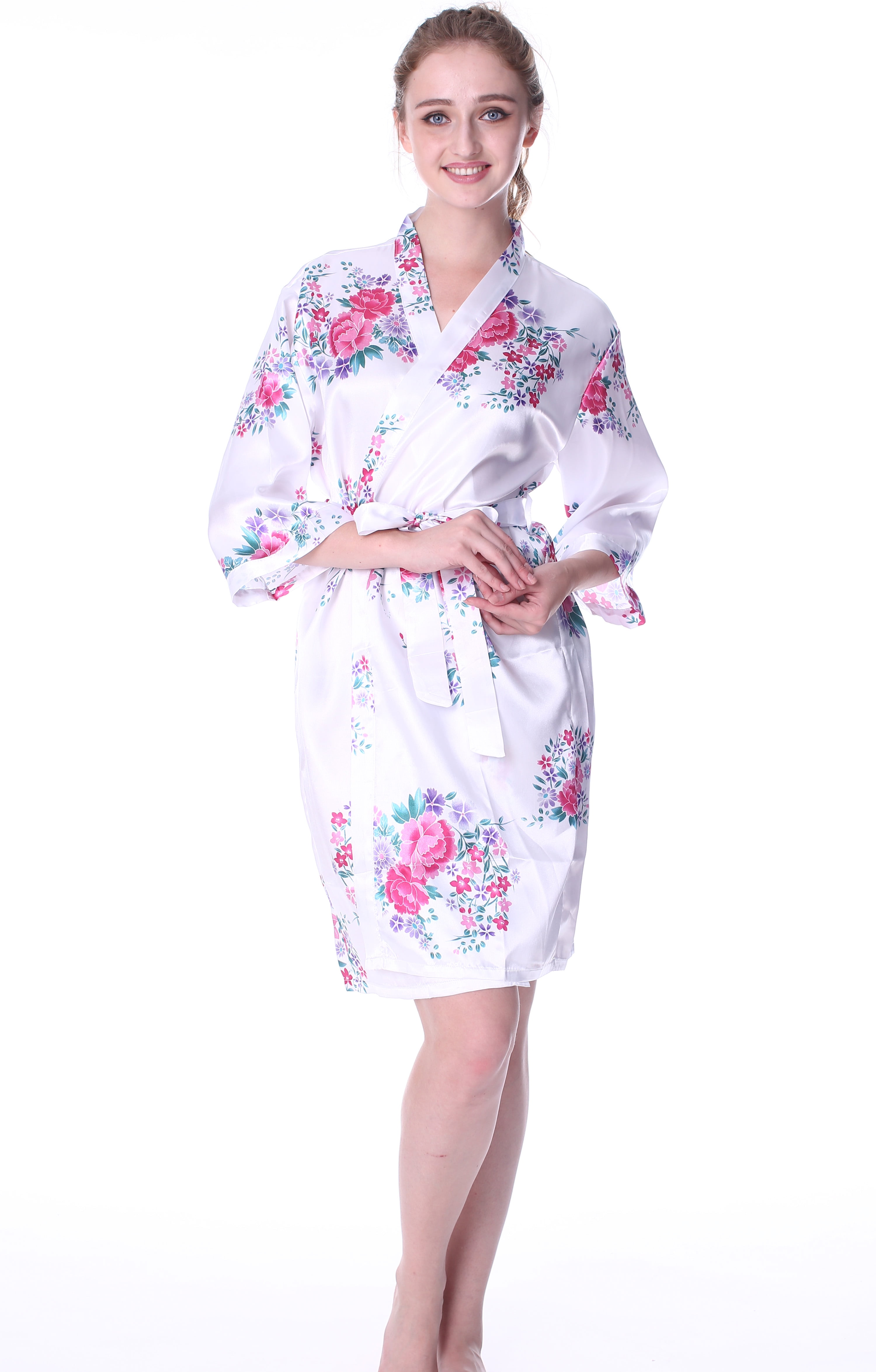 Mr & Mrs Right Women's Satin Kimono Robes ,Floral Satin Bride ...