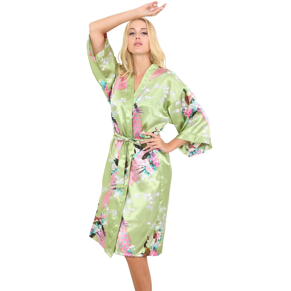 Mr & Mrs Right Women's Satin Kimono Robes ,Peacock Silk Bridesmaid ...