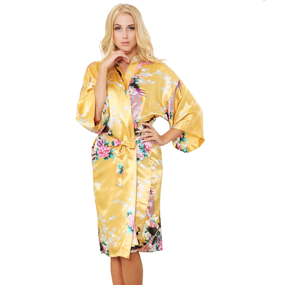 Mr & Mrs Right Women's Satin Kimono Robes ,Peacock Silk Bridesmaid ...
