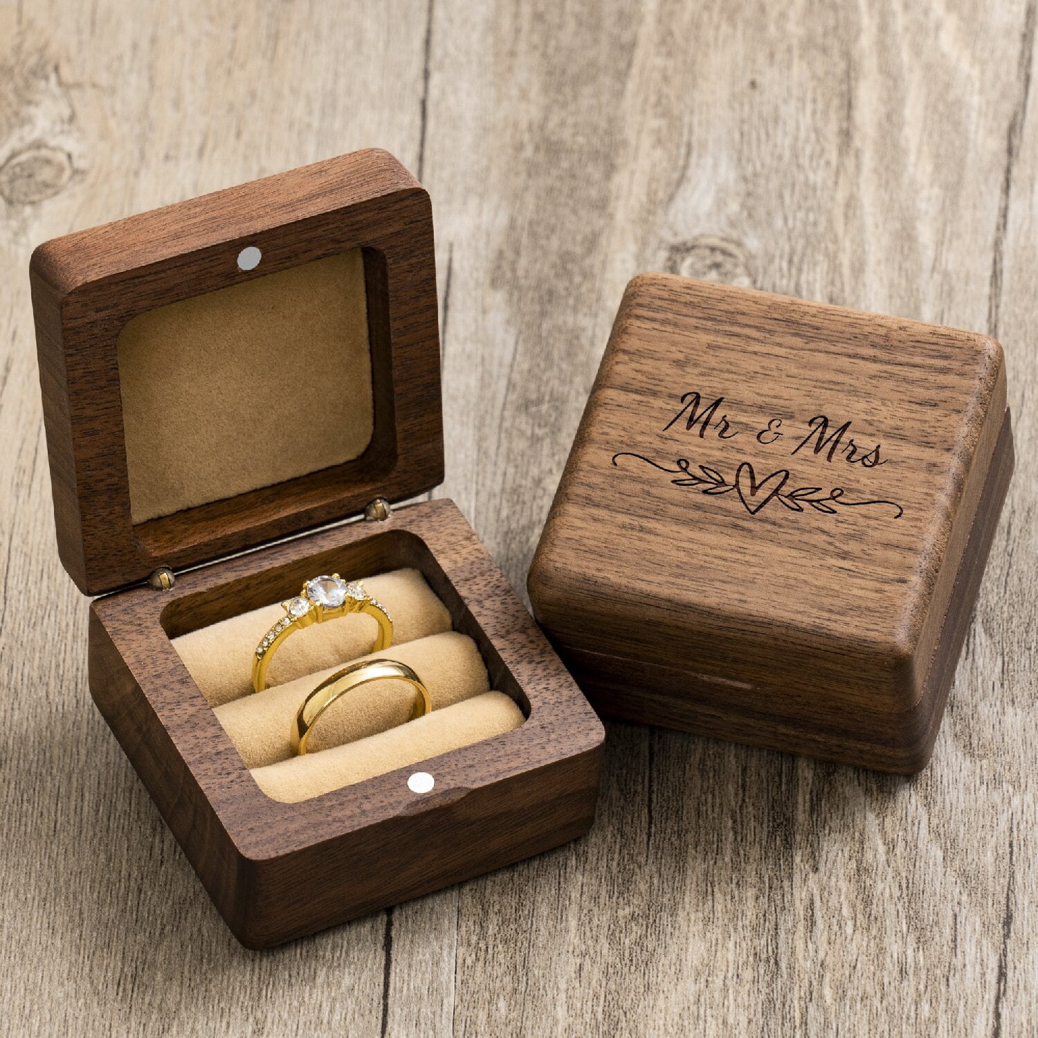 Mr & Mrs Ring Box - Engraved Walnut Wooden Ring Box for Wedding ...
