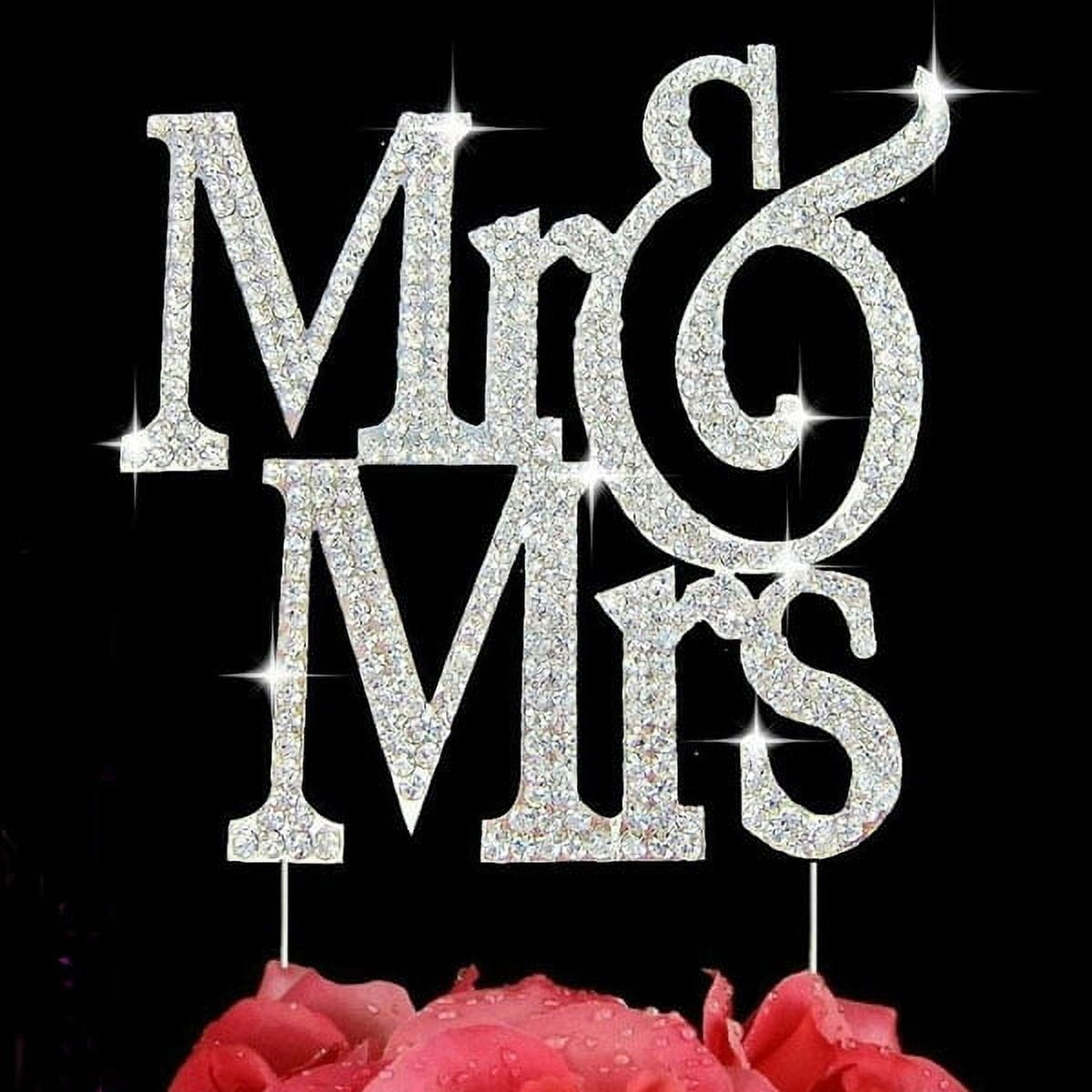 Mr & Mrs Silver Bling Crystal Cake Topper Wedding Cake Decoration Large ...