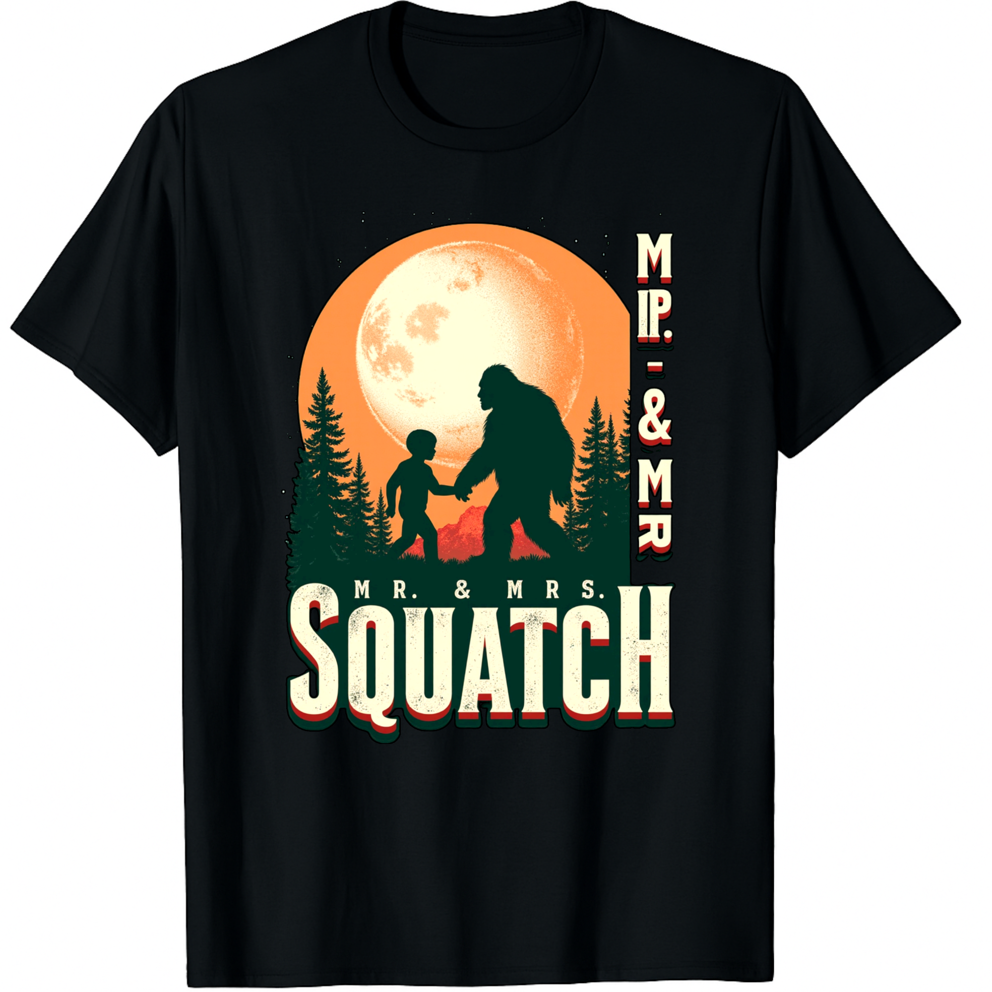 Mr Mrs Squatch Husband Wife Matching Bigfoot Funny Graphic Black T ...