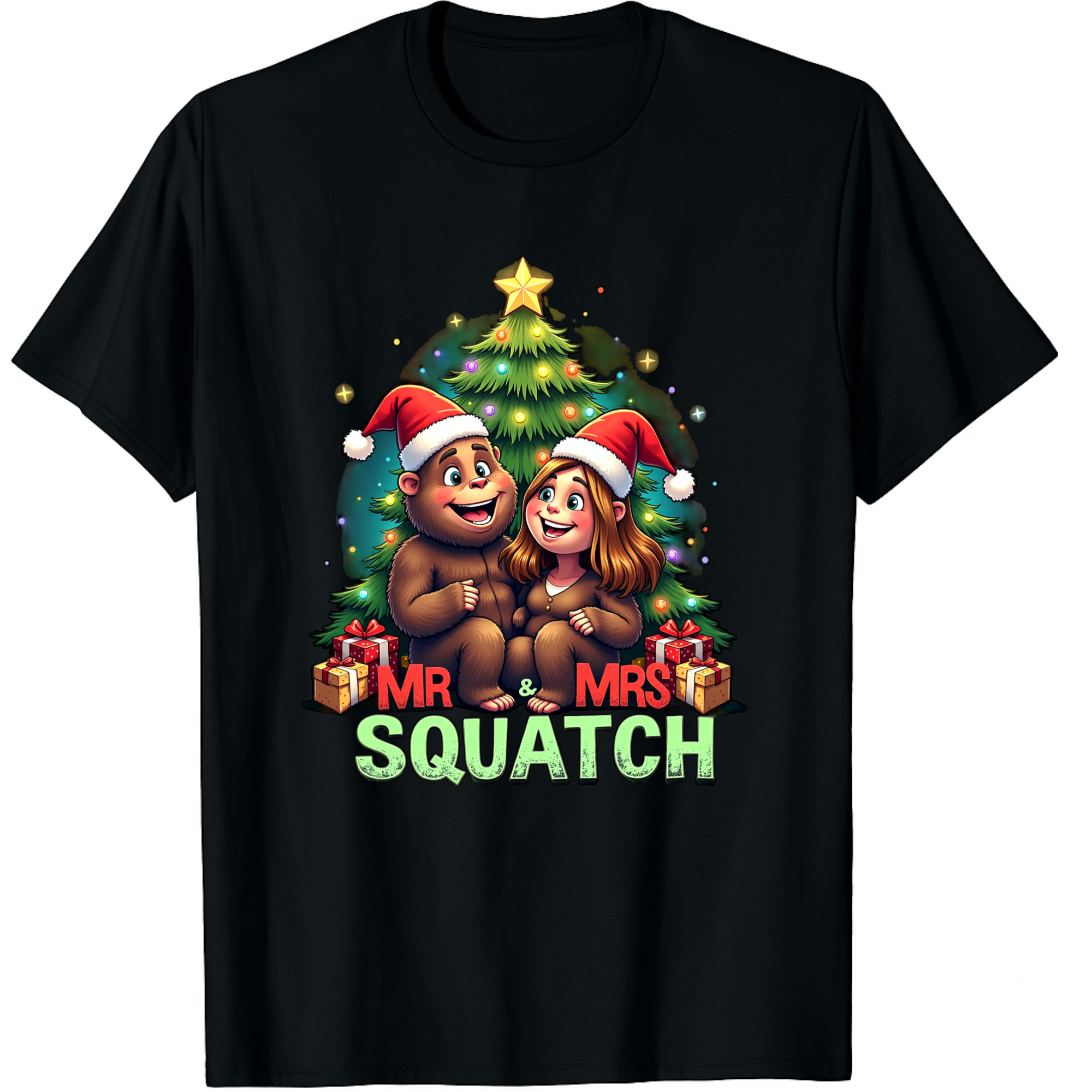 Mr Mrs Squatch Husband Wife Matching Bigfoot Funny Graphic Black T ...