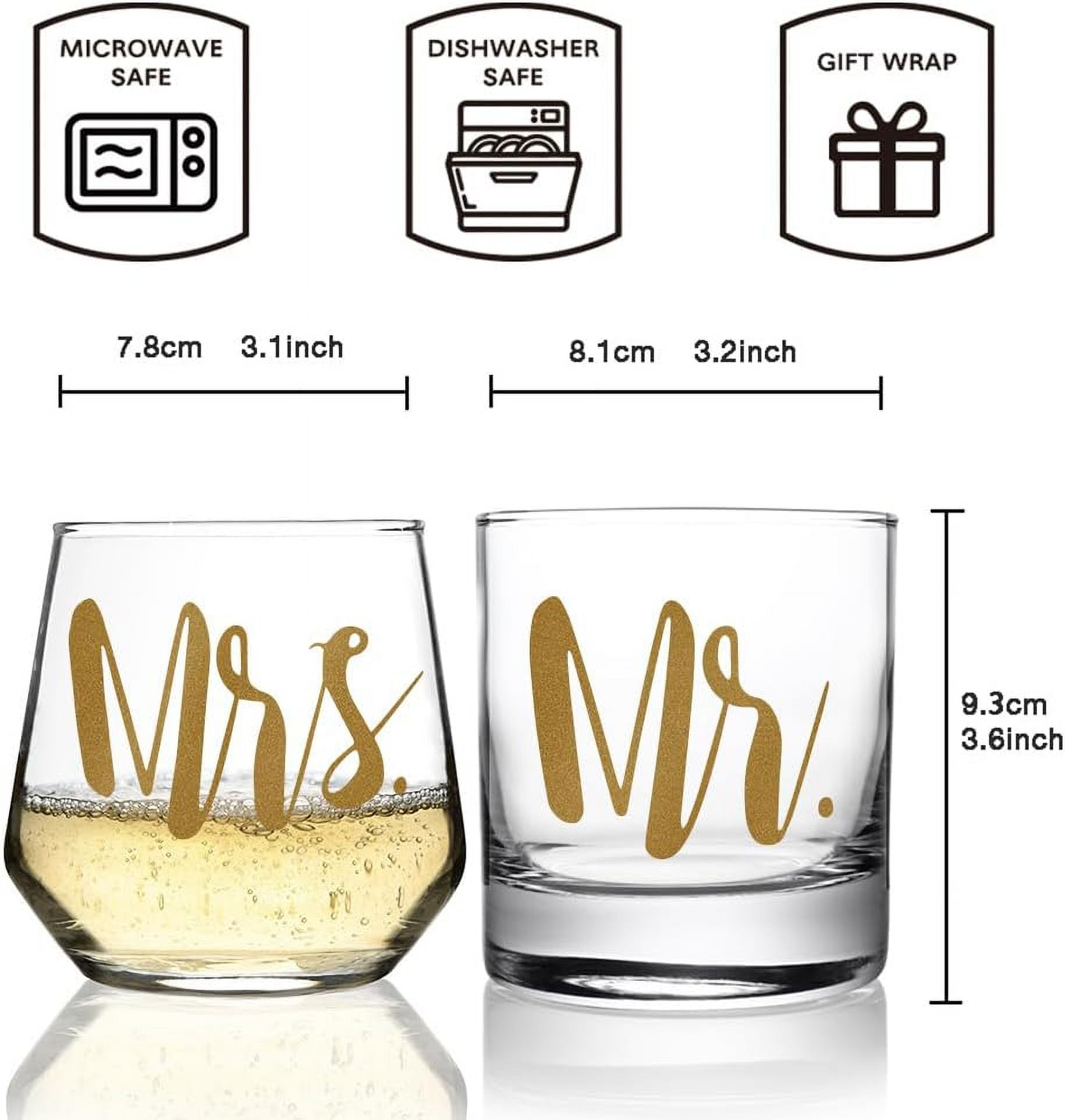 Mr Mrs Stemless Wine And Whiskey Glasses T Set 15oz Gold Foil Design Coup