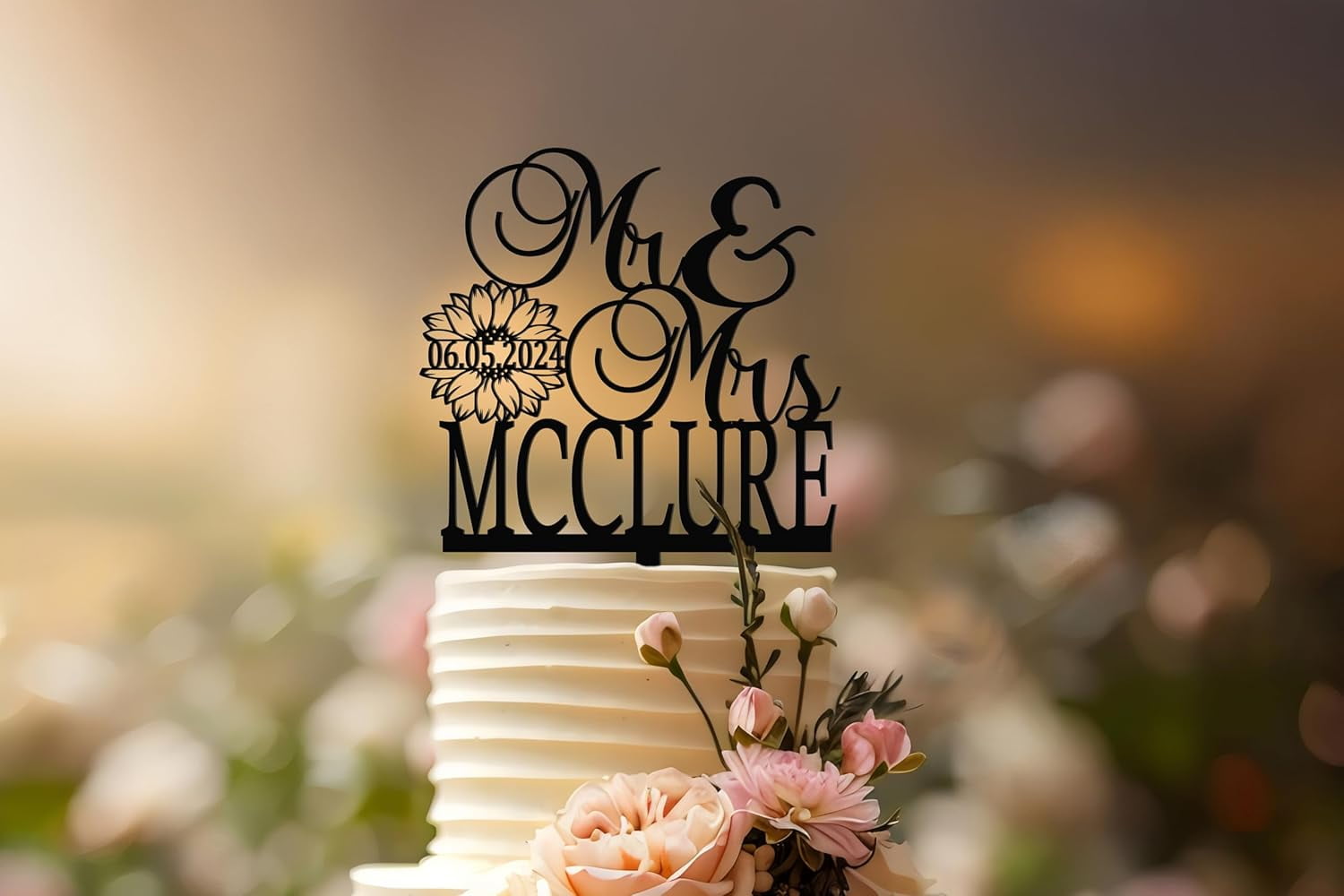 Mr and Mrs Sunflower Cake Topper for wedding, Personalized Wedding cake ...