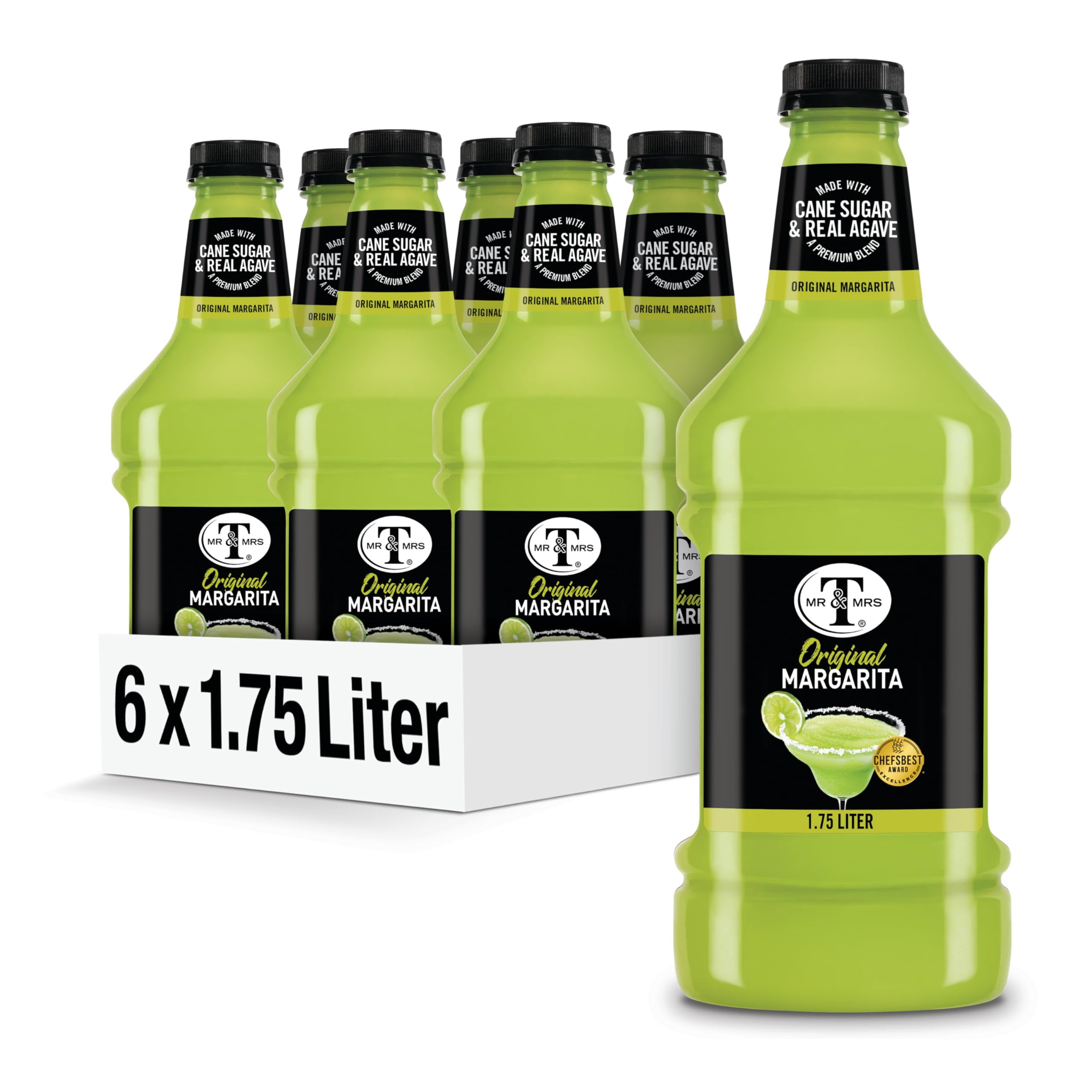 Mr & Mrs T Margarita Mix, 1.75 L bottle (Pack of 6), Tangy Lime Blend ...