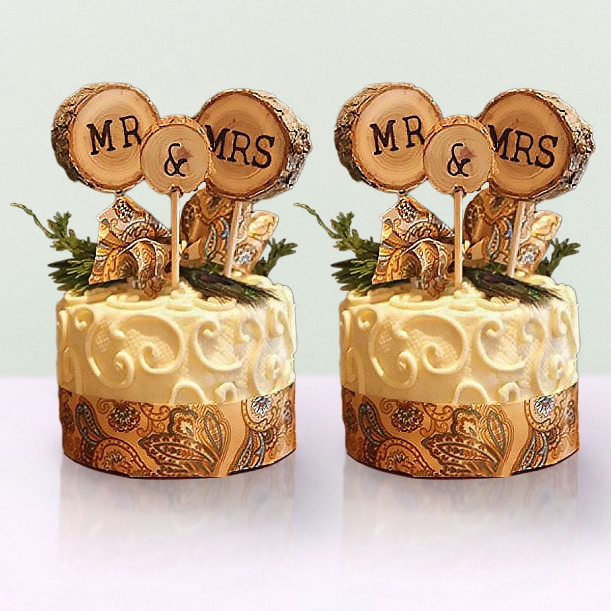 Mr&Mrs Toppers Natural Wood Cake Decoration Chic Rustic Wedding Mr Mrs ...