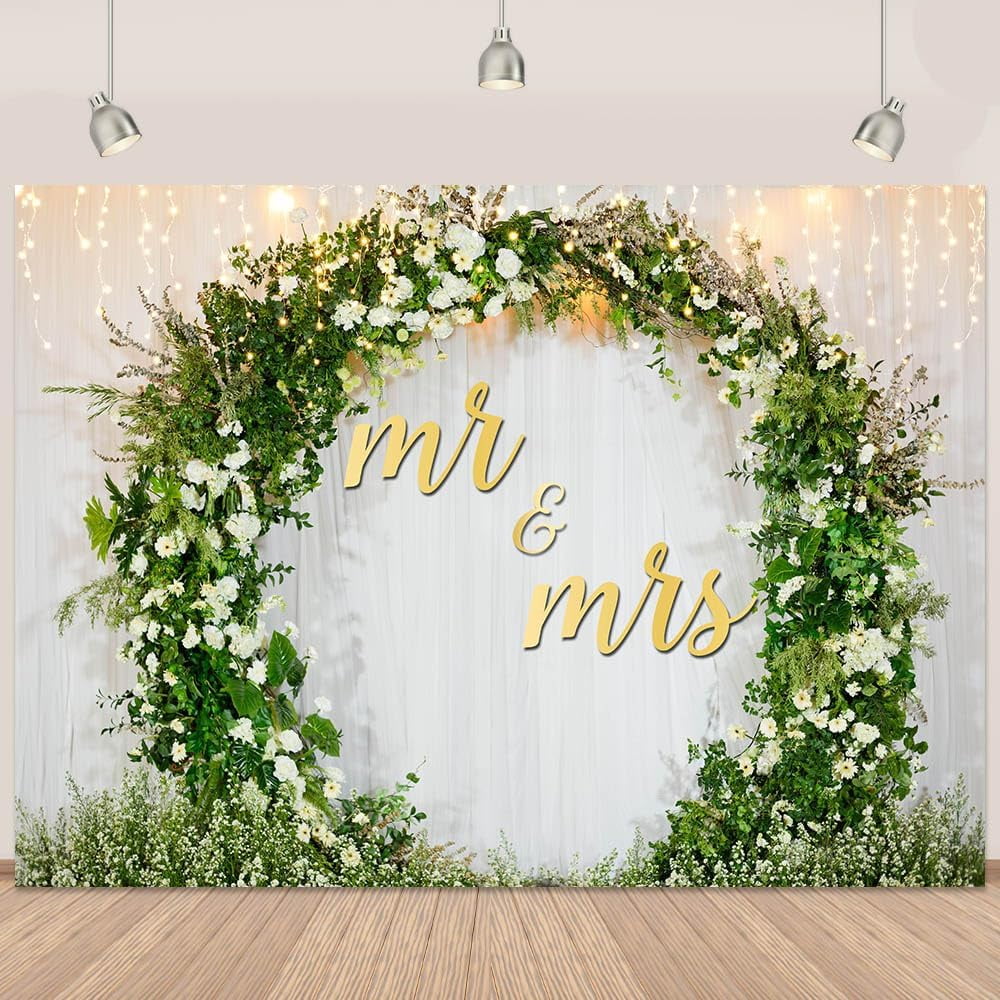 Mr and Mrs Wedding Backdrop for Ceremony Arched Wreath Floral Wall ...