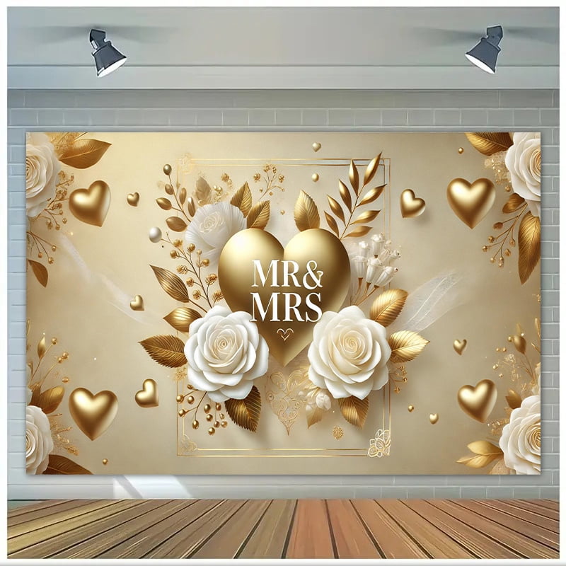 Mr & Mrs Wedding Backdrop, Polyester Bridal Heart Decor, Multipurpose ...