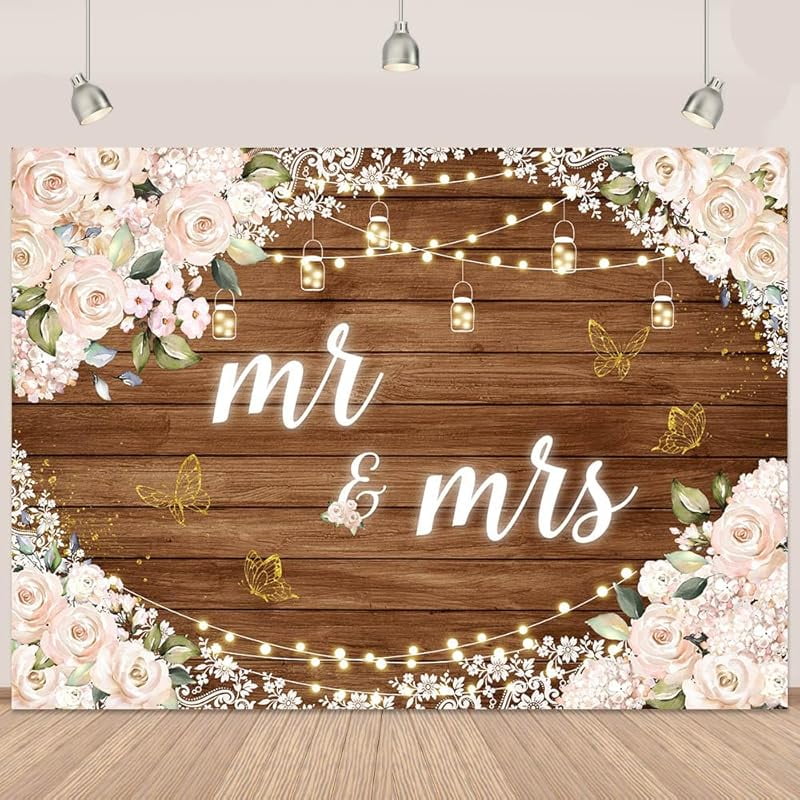 Mr and Mrs Wedding Backdrops for Reception Rustic Floral Backdrop Pink ...