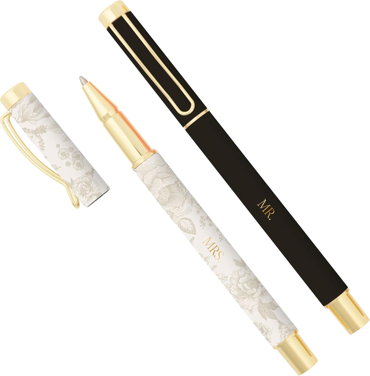 Mr and Mrs Wedding Pen Set, 2 Piece Ballpoint Pens with Gold Accents ...