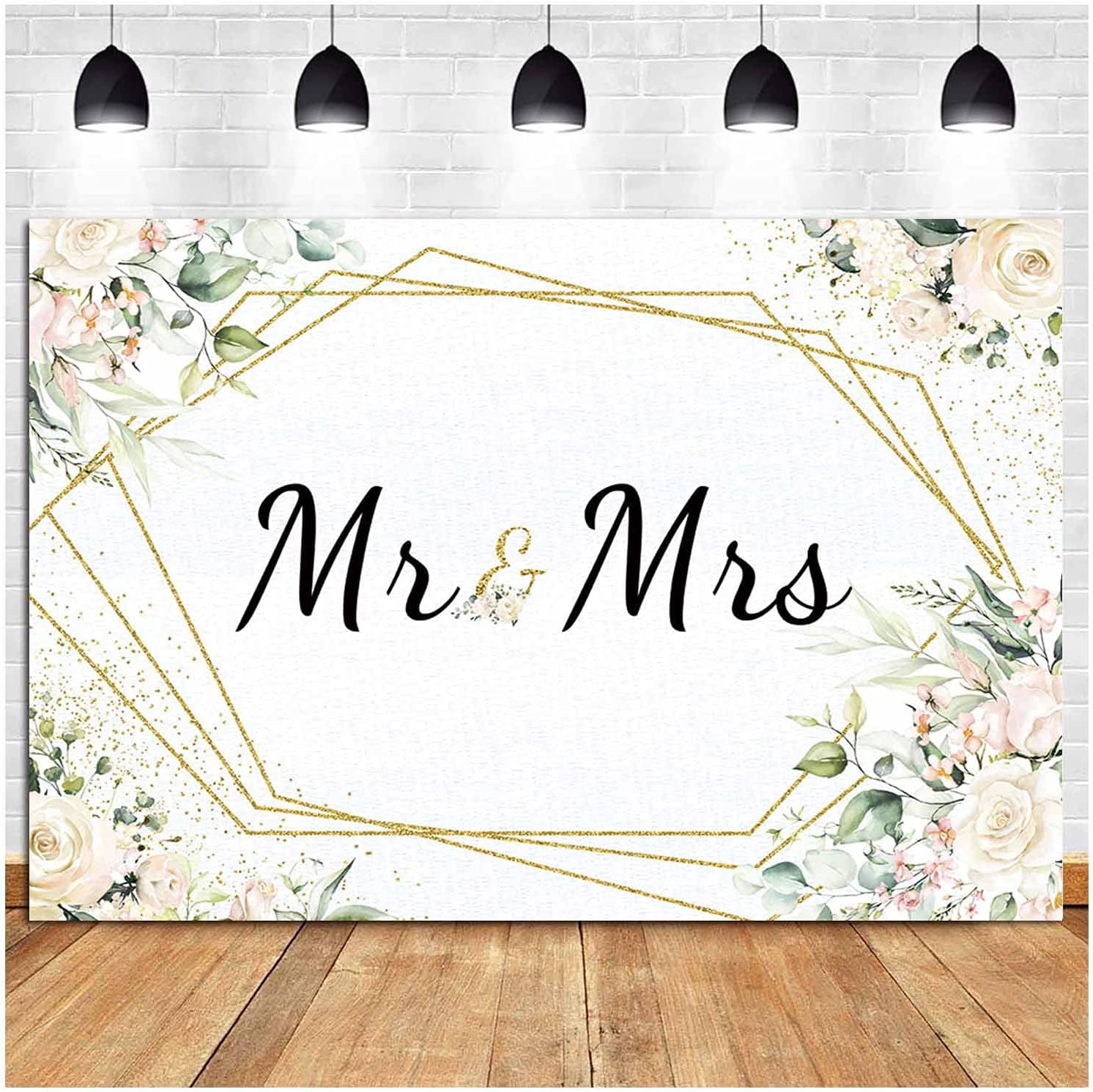 Mr & Mrs White Floral Bridal Shower Backdrop Mr Mrs Wedding Theme Photo ...