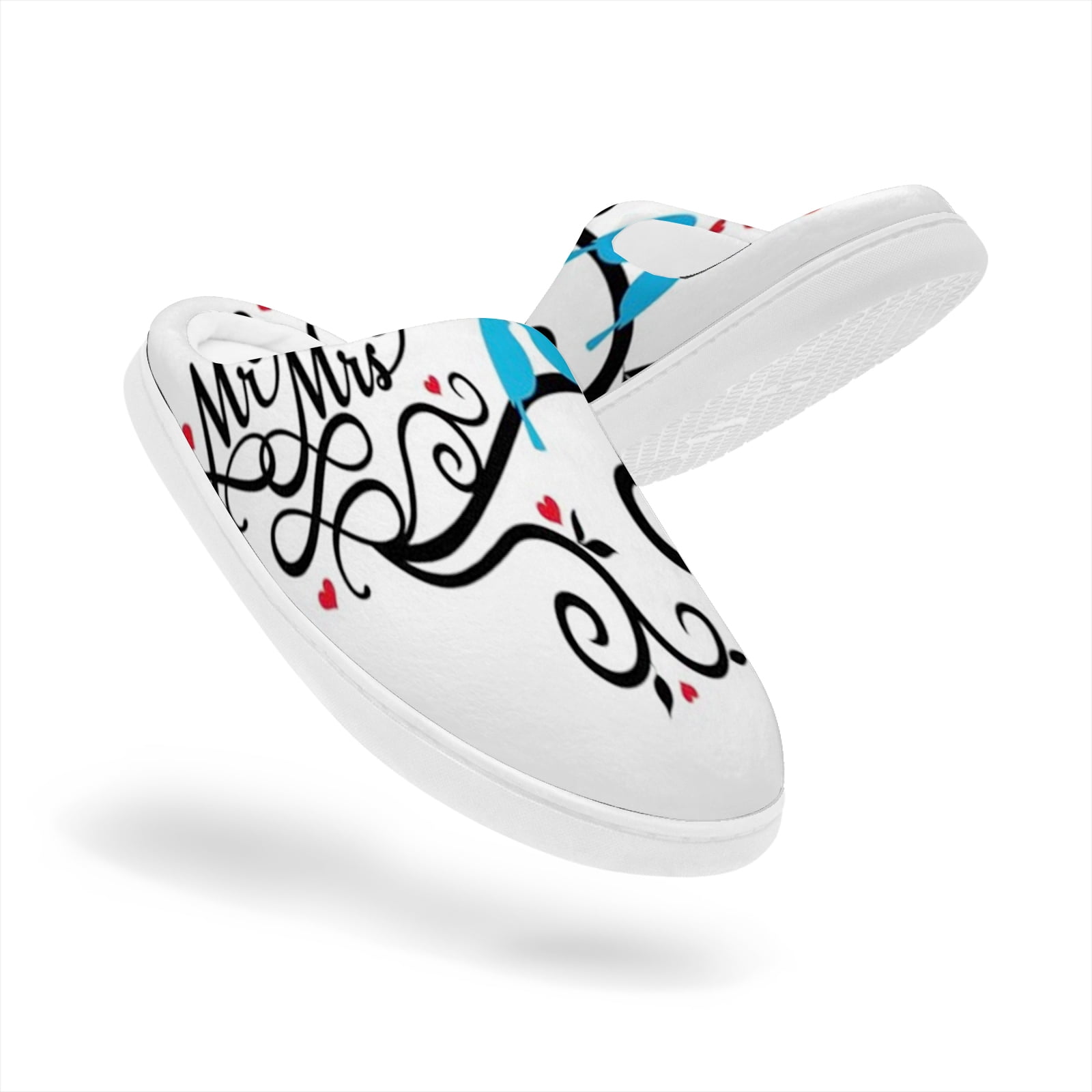Mr Mrs,Womens Cozy flannel Slippers Soft Slip on,Swirled Branches and ...