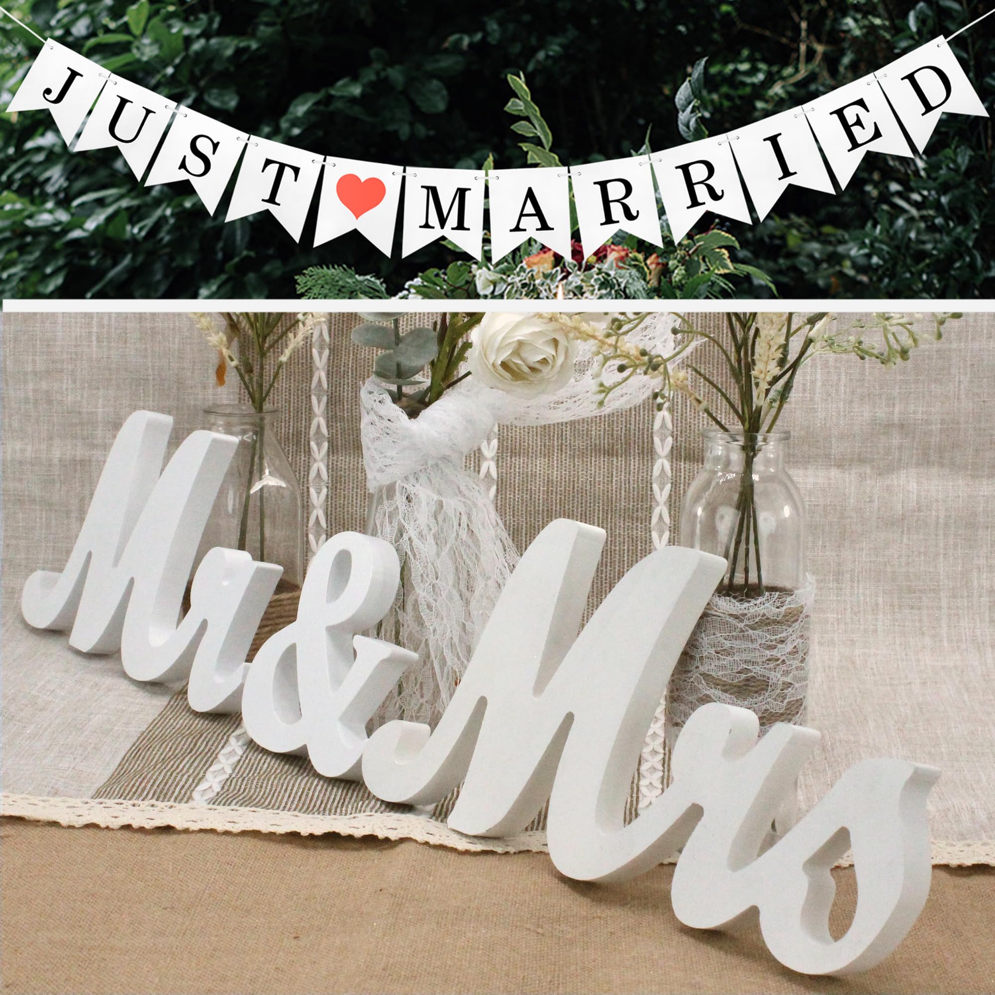 Mr & Mrs Wooden Letters for ATT1Wedding Table, Just Married Banner and ...