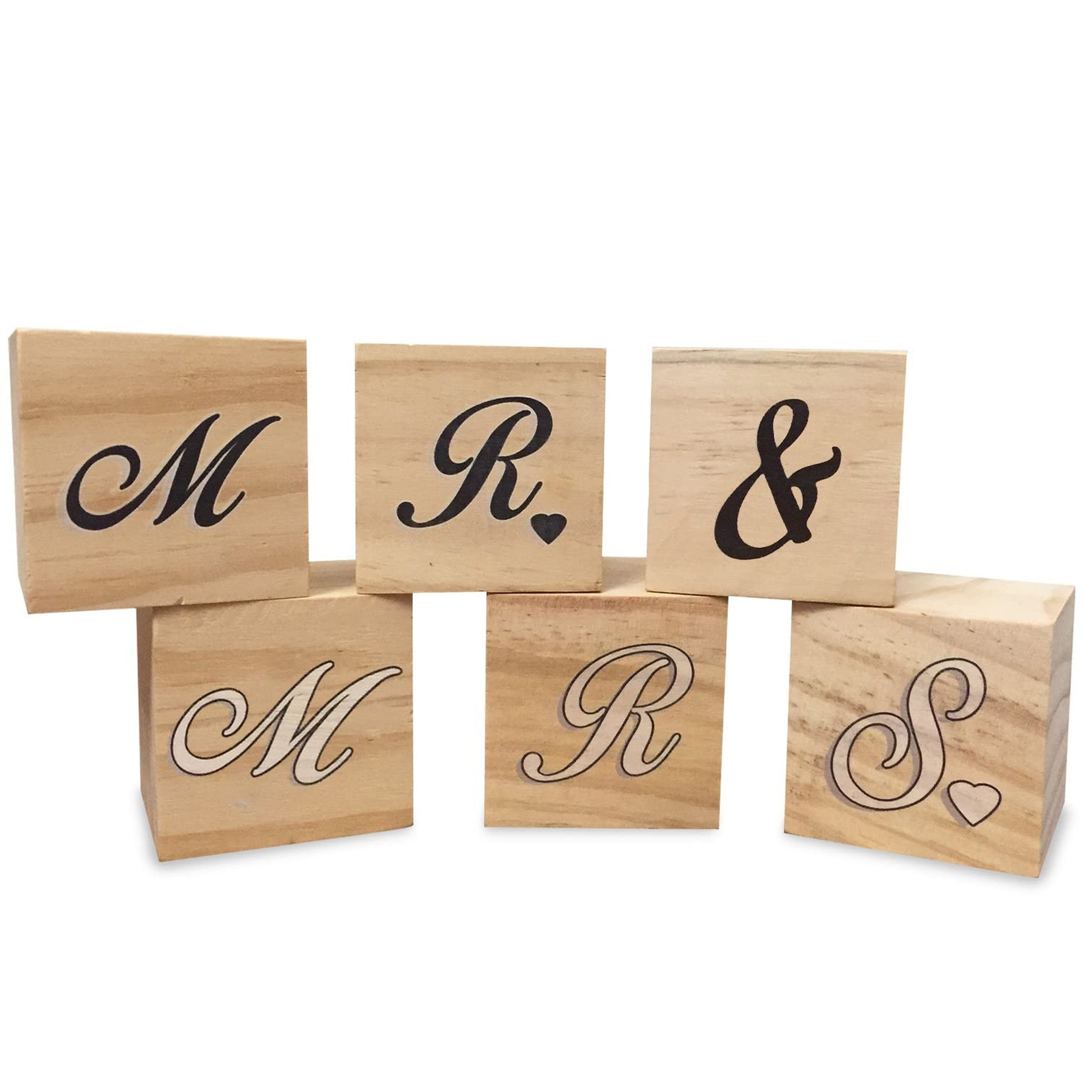 Mr. and Mrs. Wooden Tabletop Centerpiece Blocks - Charming Heart Decor ...