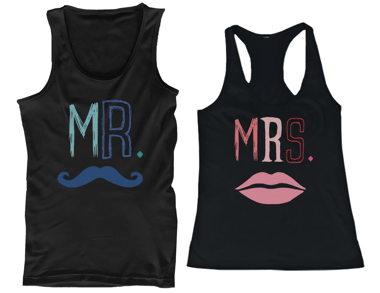 Mr Mustache and Mrs Lips Couple Tank Tops Cute Matching Tanks for ...