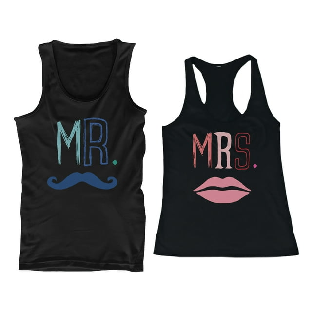 Mr Mustache and Mrs Lips Couple Tank Tops Cute Matching Tanks for ...