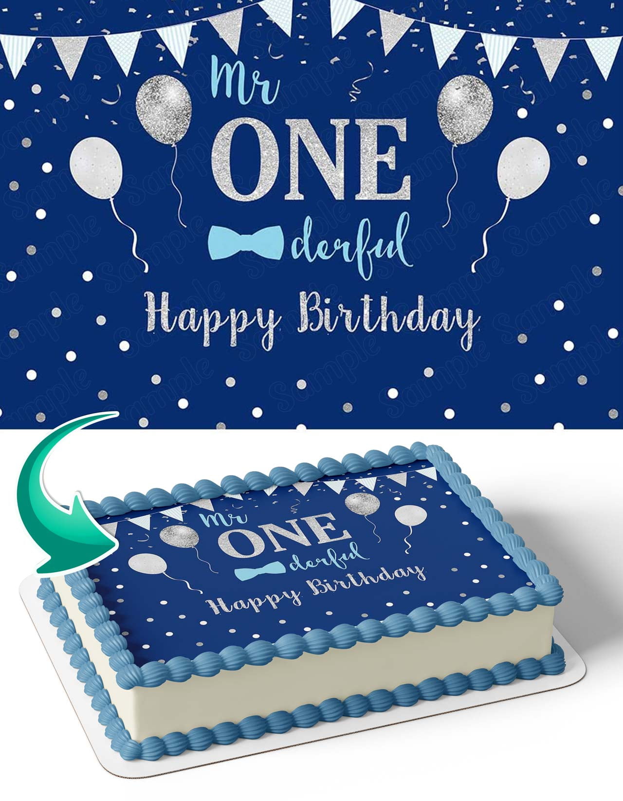 Mr One Baby Boy 1st Edible Image Cake Topper Personalized Birthday ...