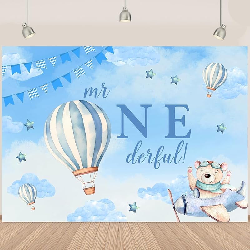 Mr Onederful Birthday Backdrop Blue 1st Birthday Backdrop Boy Blue ...