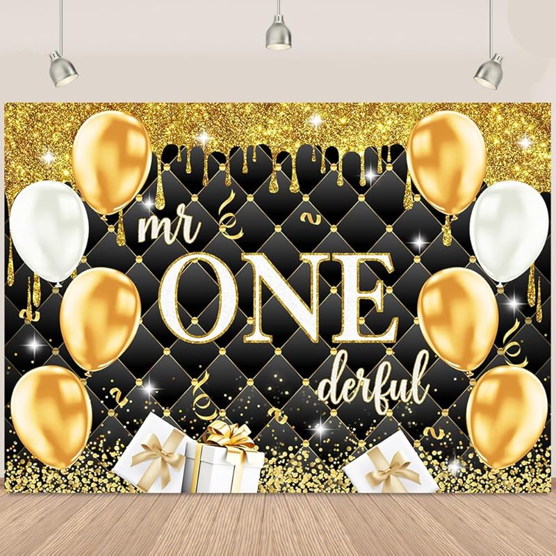 Mr. Onederful Happy Birthday Backdrop Black Gold Theme1st Birthday ...