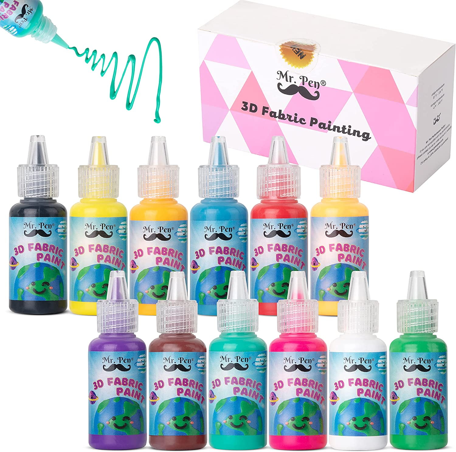 Mr. Pen 3D Fabric Paint Set, 12 Colors, 0.67 oz, Permanent Puffy Paint ...