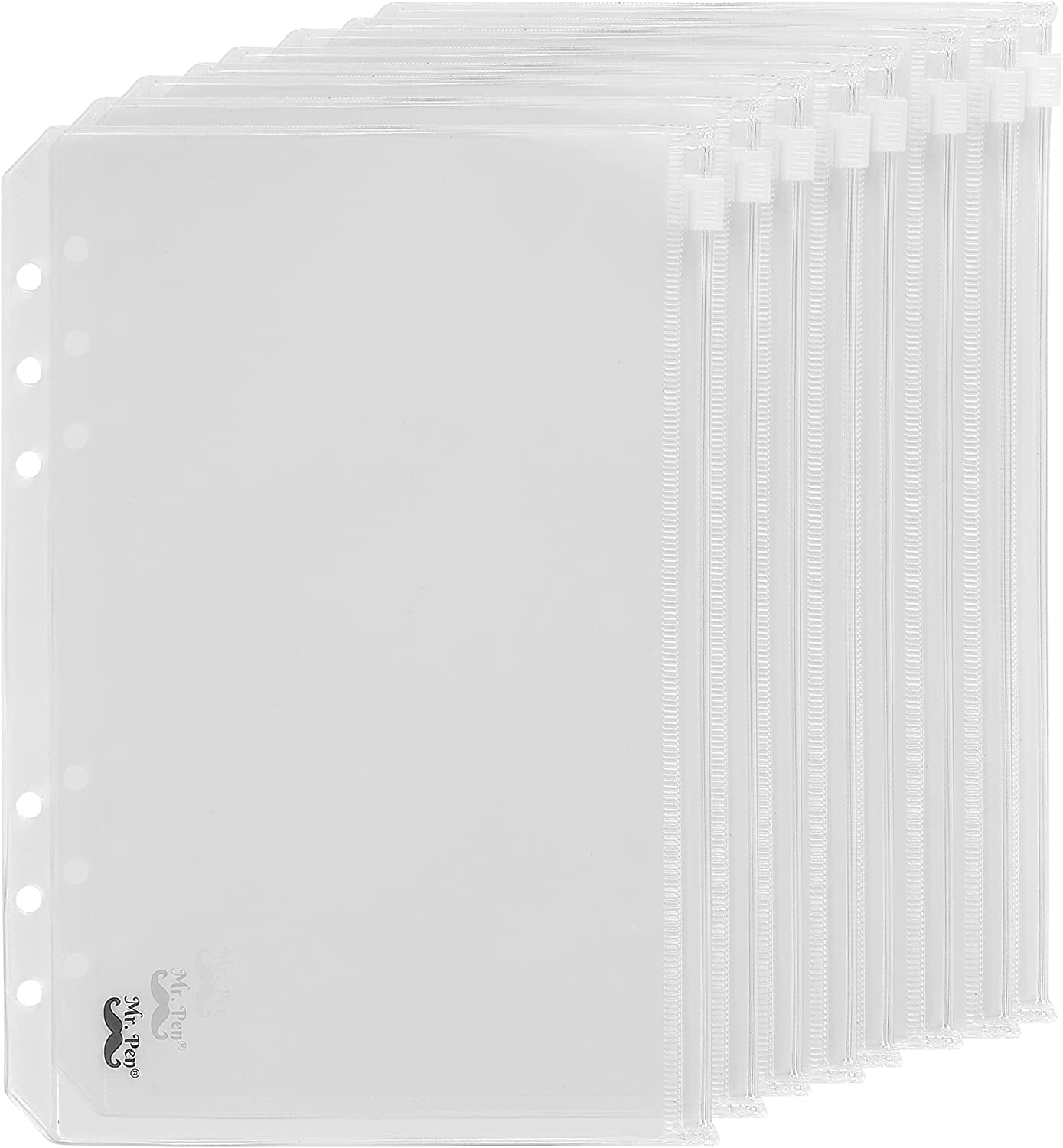 Mr. Pen- A5 Binder Pockets, 6 Holes, 8 pcs, Plastic Envelopes with ...