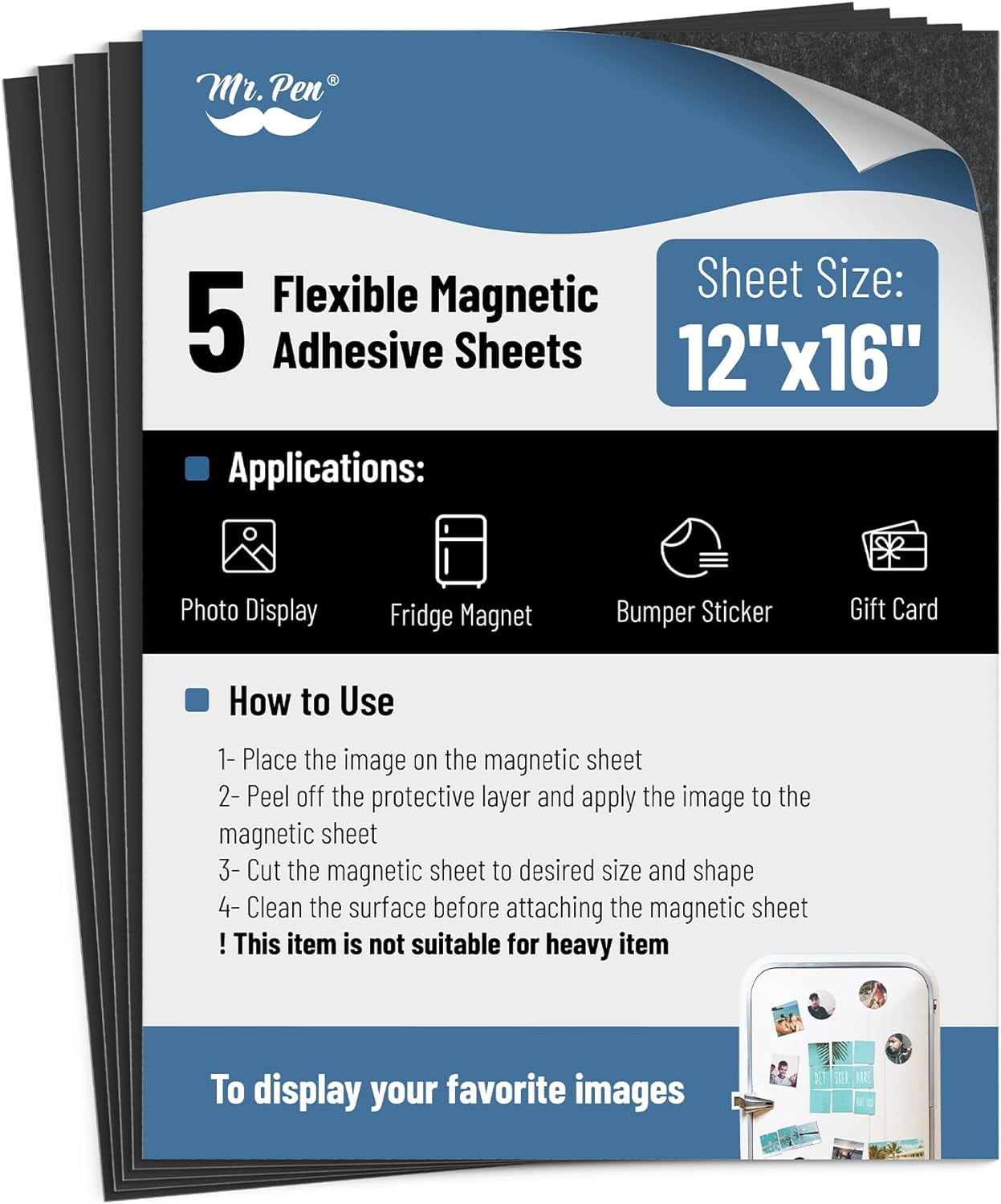 Mr. Pen- Adhesive Magnetic Sheets, 12" x 16", 5 Pack, Magnetic Sheet ...