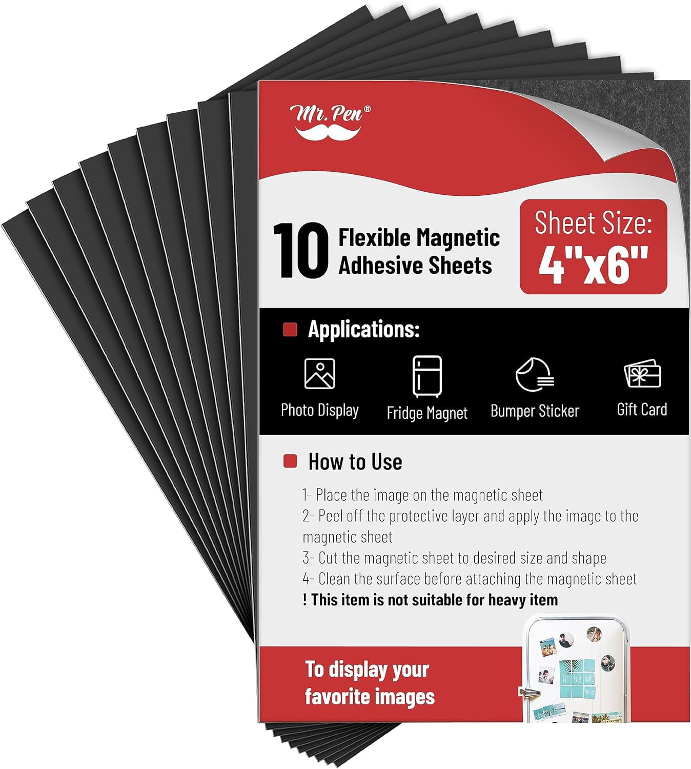 "Mr. Pen- Adhesive Magnetic Sheets, 4"" x 6"", 10 Pack, Fridge Magnet ...