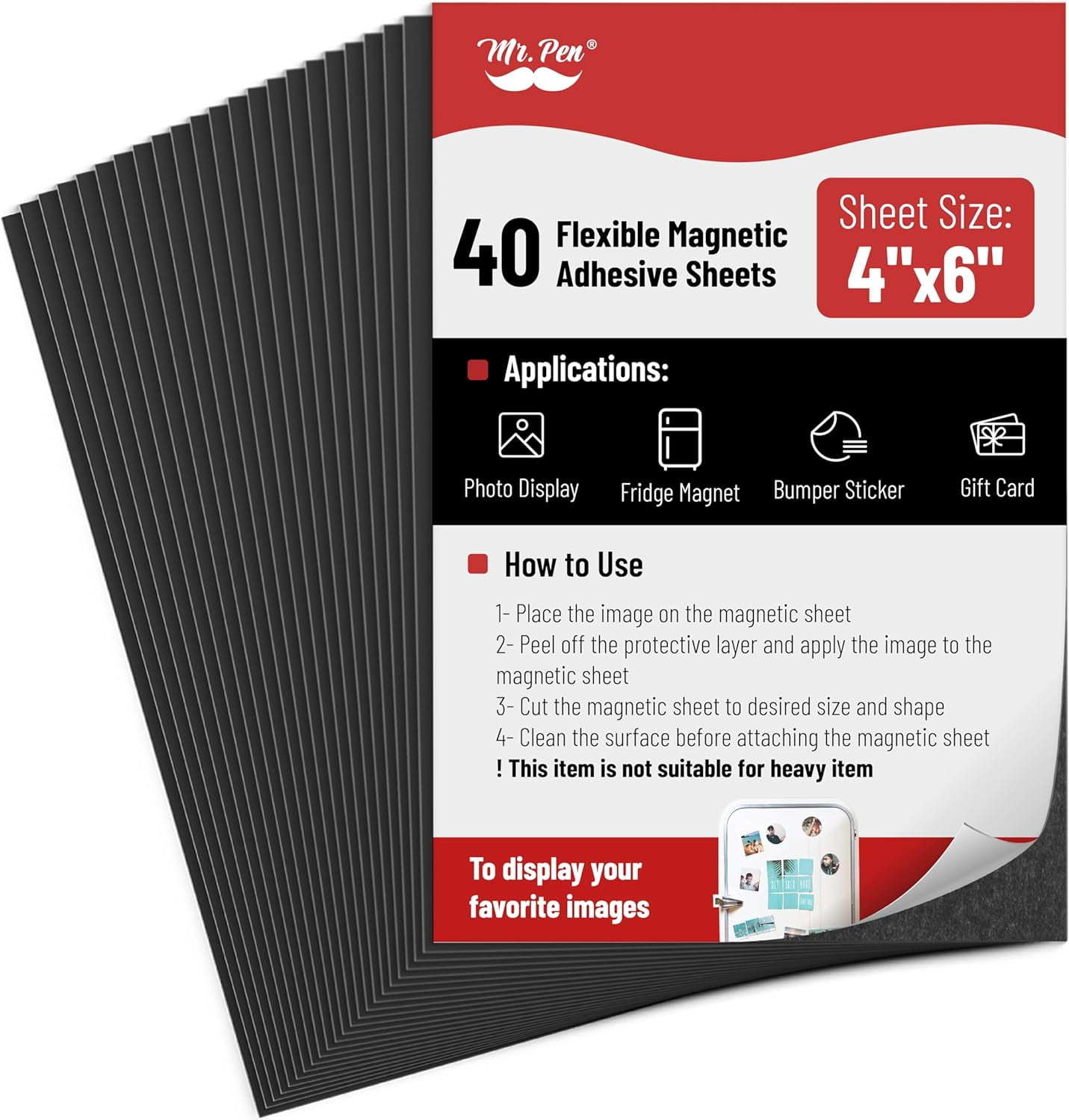 Mr. Pen- Adhesive Magnetic Sheets, 4" x 6", 40 Pack, Magnetic Sheets ...